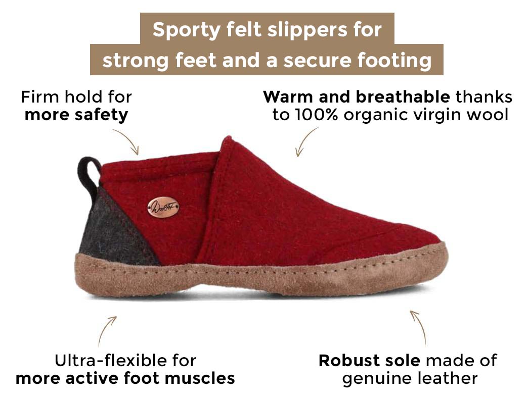 WoolFit® Damen Herren Filz Hausschuh Taiga, dunkelrot