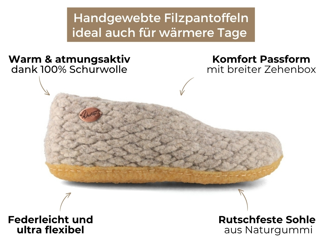 WoolFit Woolies, beige | Slipper mit Naturgummisohle